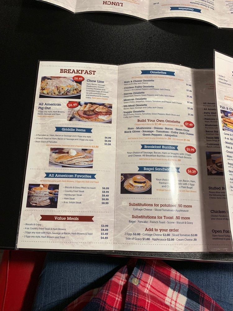 Menu at All American Diner restaurant, Cedar City
