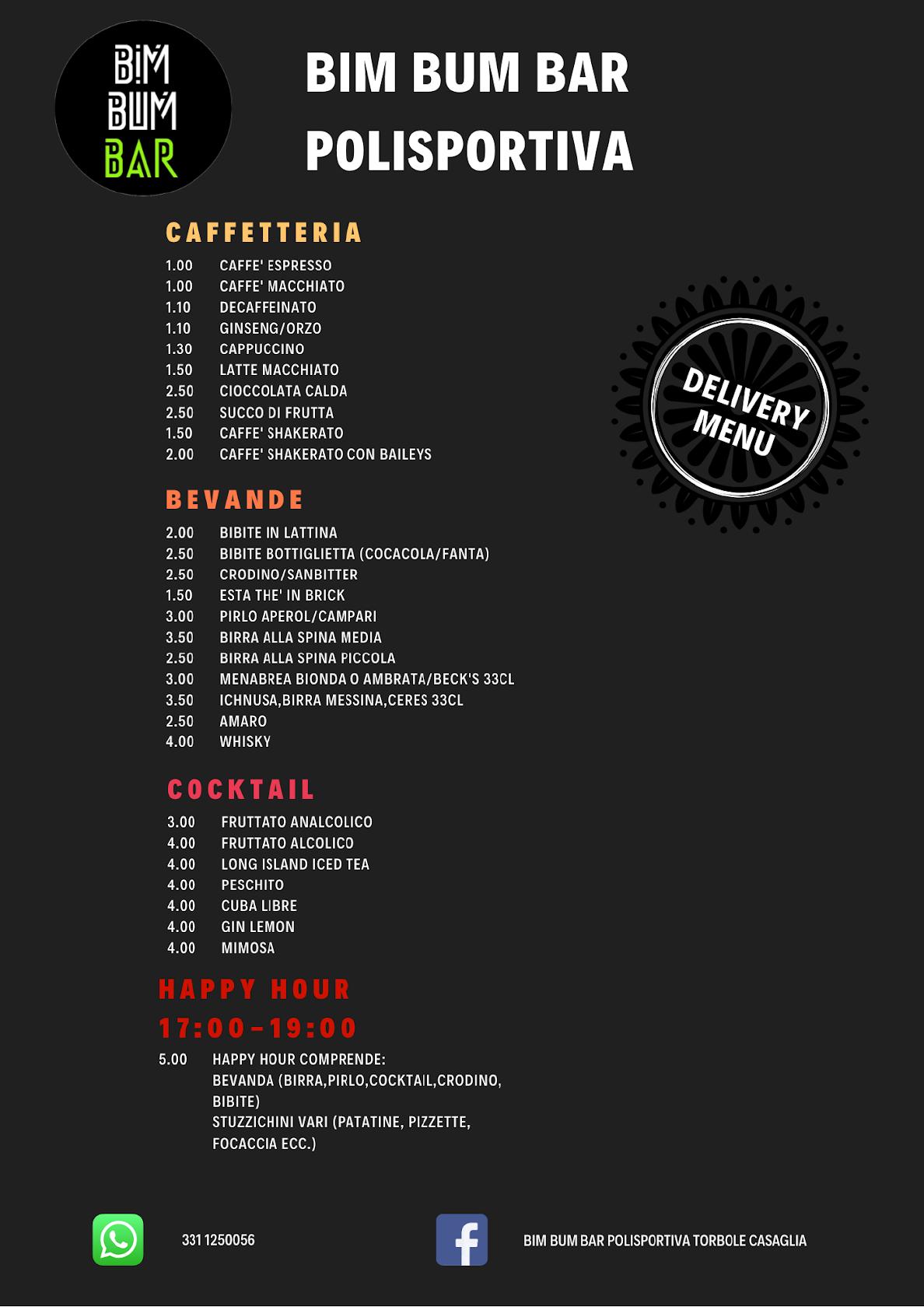 Menu at Bim Bum Bar, Torbole Casaglia