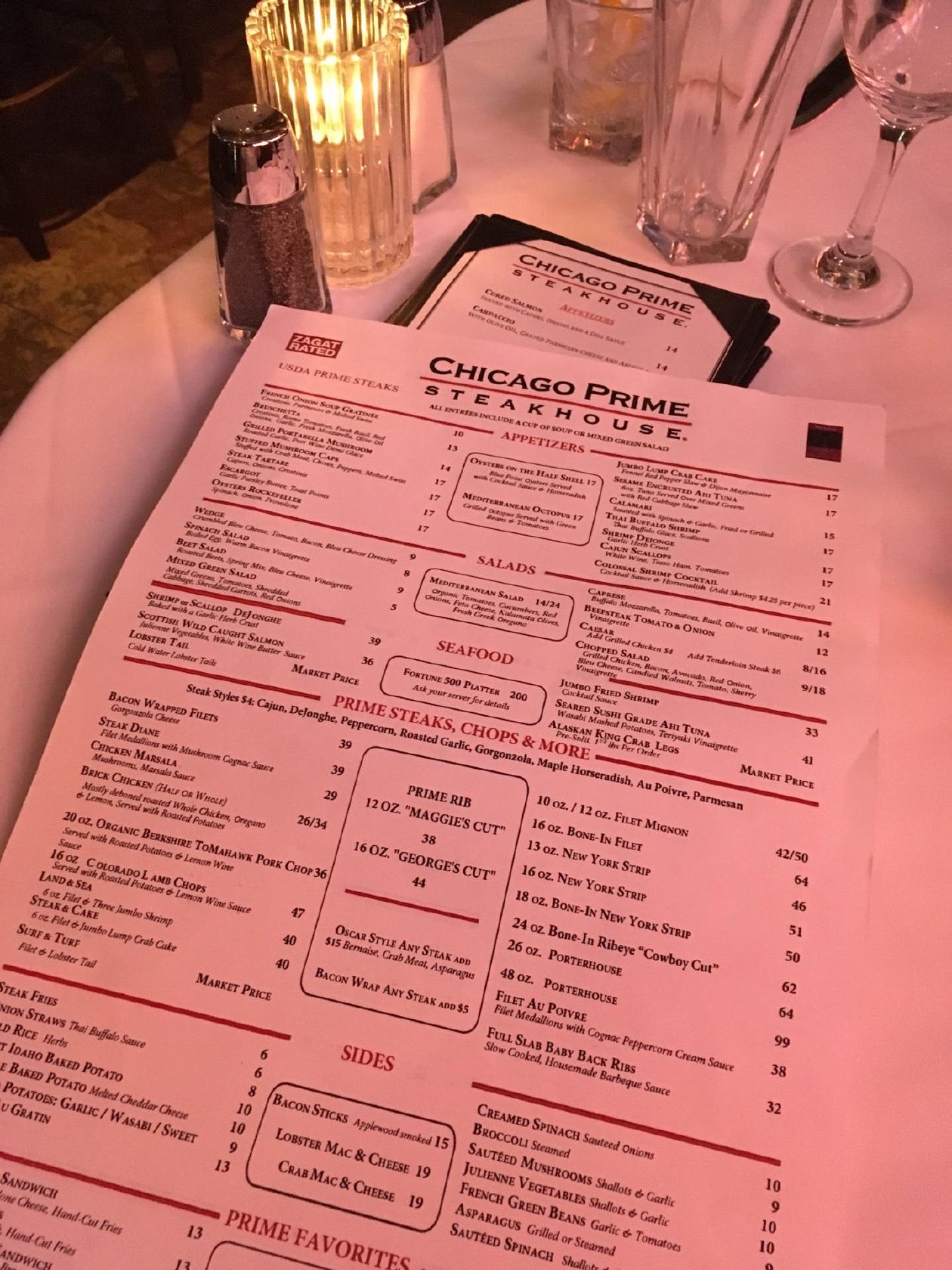Menu at Chicago Prime Steakhouse, Schaumburg