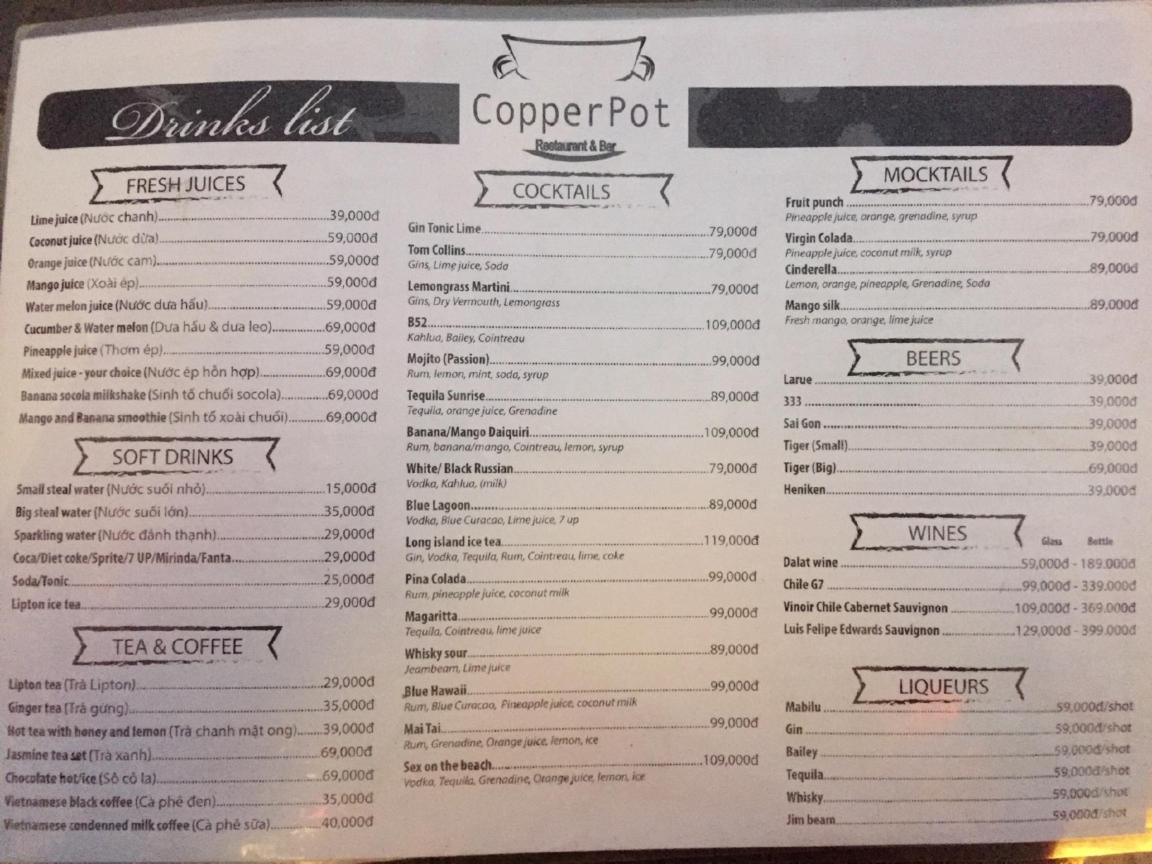 Menu at Copper Pot Hoi An Restaurant, Hoi An