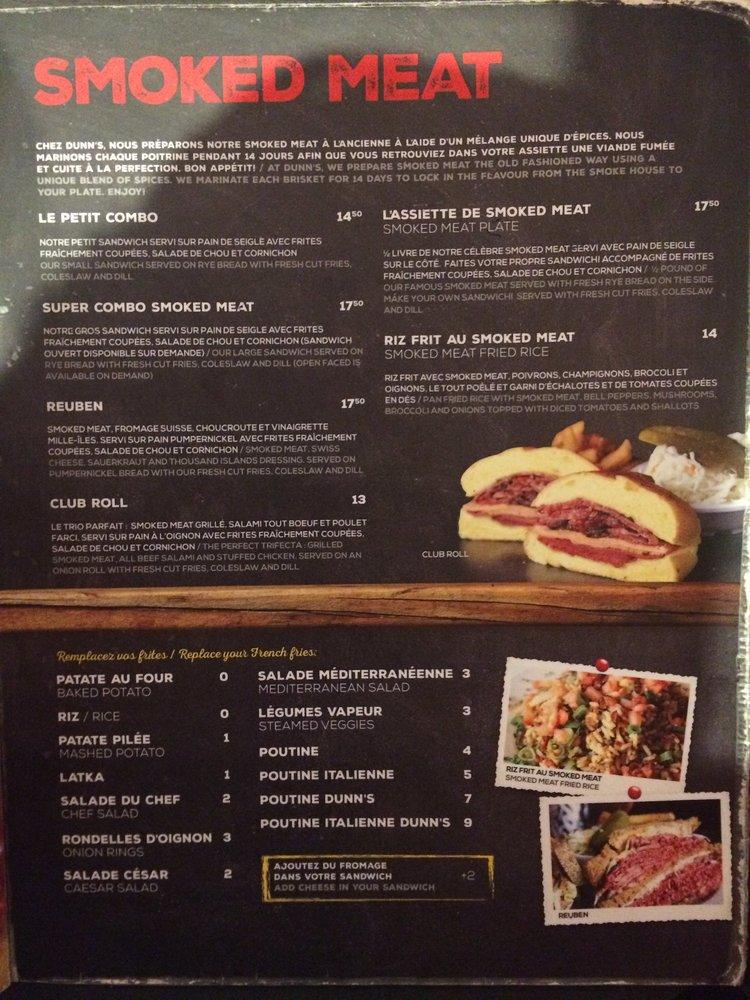 Menu at Dunn's Famous pizzeria, Montreal, Metcalfe St