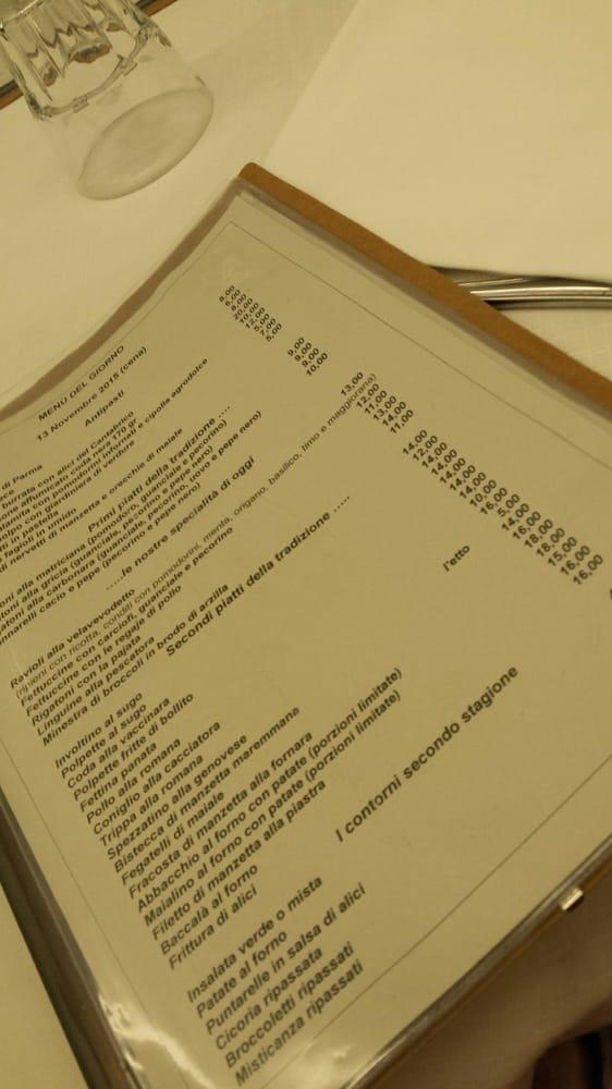 Menu at Flavio al Velavevodetto restaurant, Rome