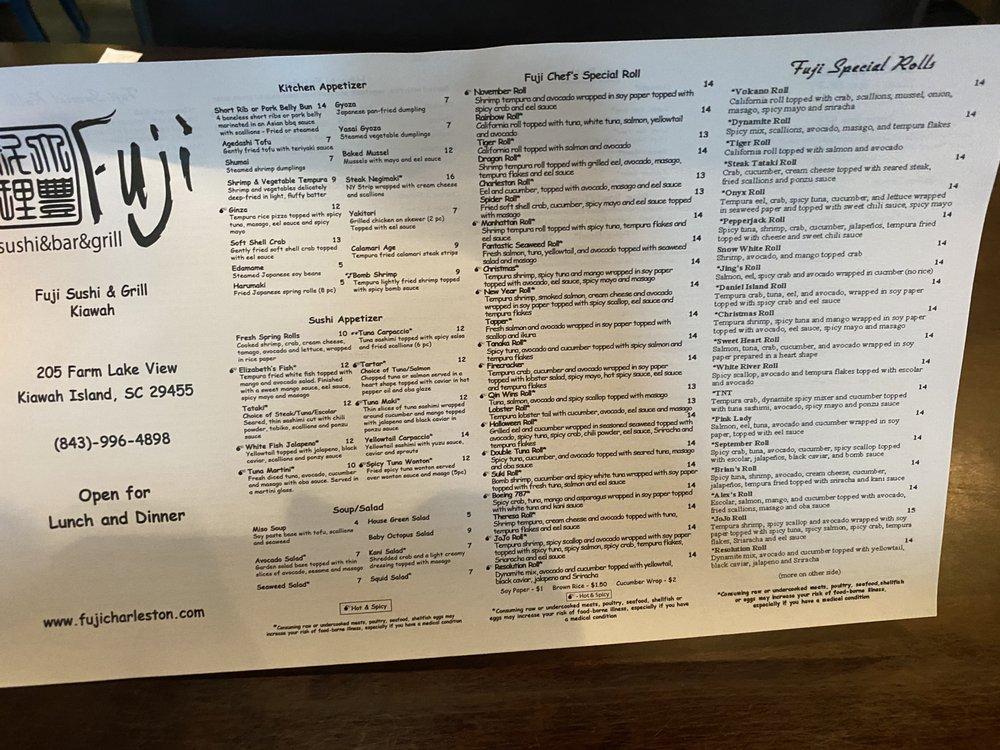 Menu at Fuji Sushi Bar & Grill - Kiawah, Kiawah Island