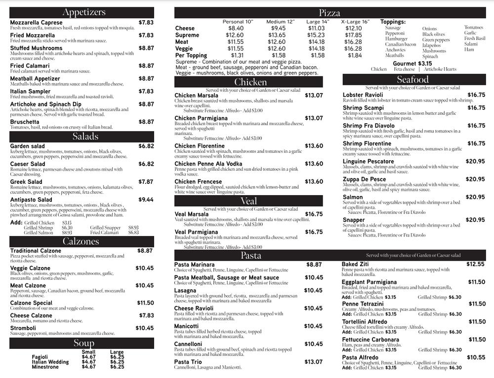 Menu at Grato Italian Restaurant, Cypress