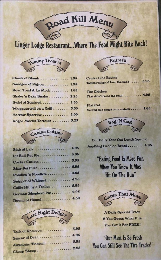 Menu at Linger Lodge Restaurant, Bradenton