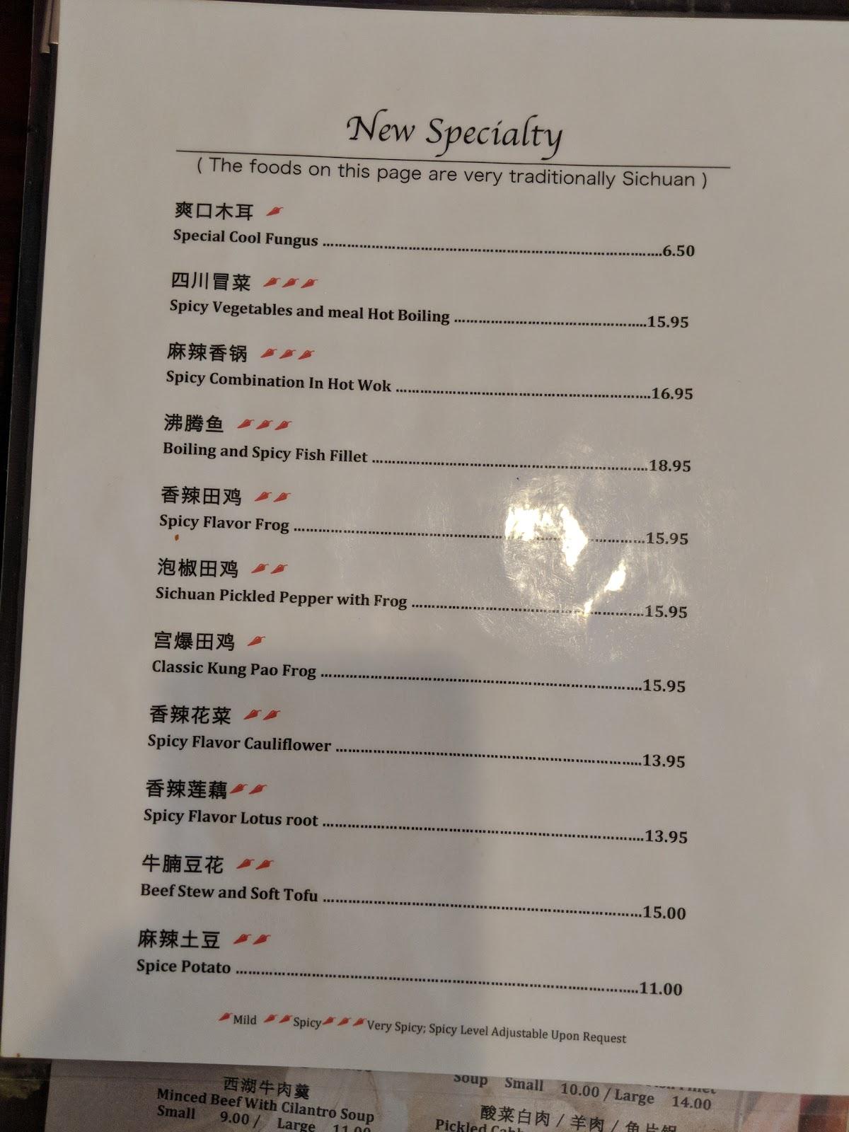Menu at Sichuan House restaurant, Walnut Creek