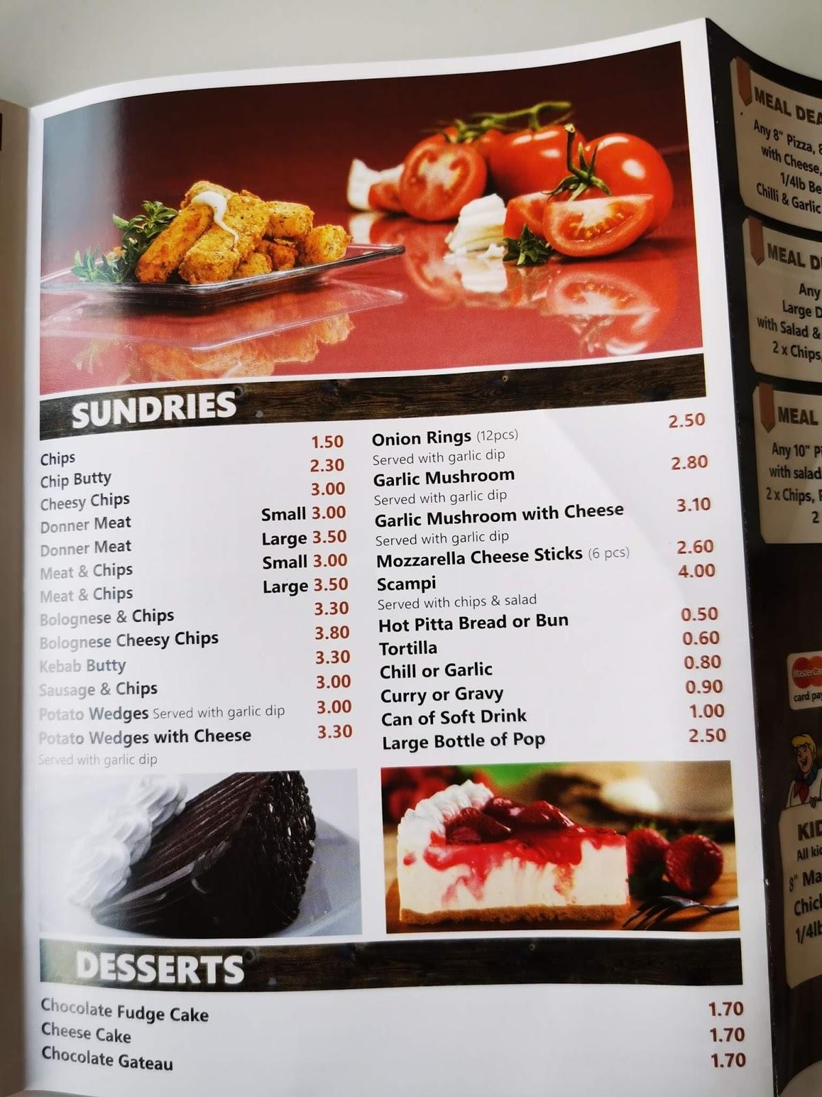 Menu at Mario Pizza pizzeria, Sunderland