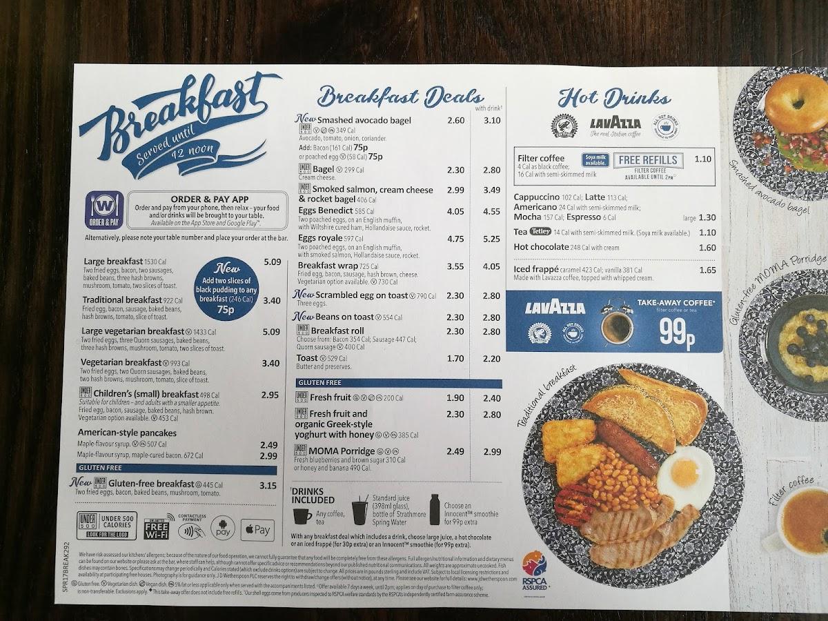 Menu at The Aneurin Bevan - JD Wetherspoon pub & bar, Cardiff