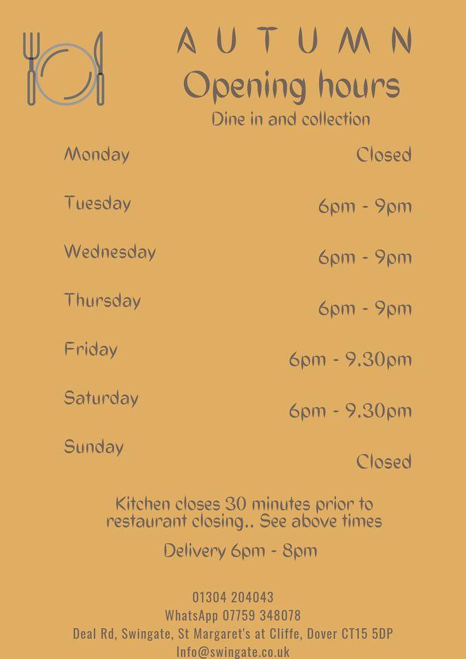 Menu at The Swingate Inn restaurant, Dover