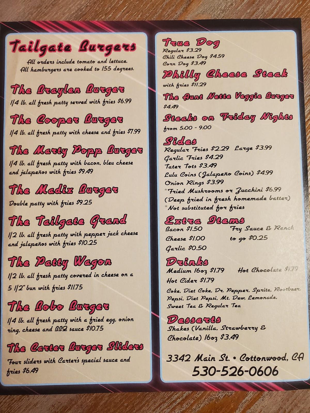 Menu at The Tailgate pub & bar, Cottonwood