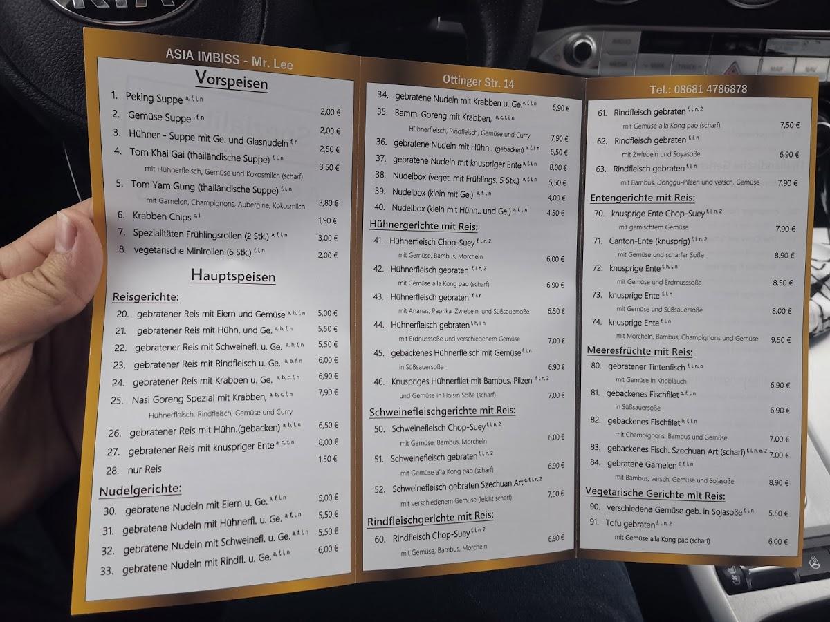 Menu at ASIA IMBISS Mr. Lee restaurant, Waging am See