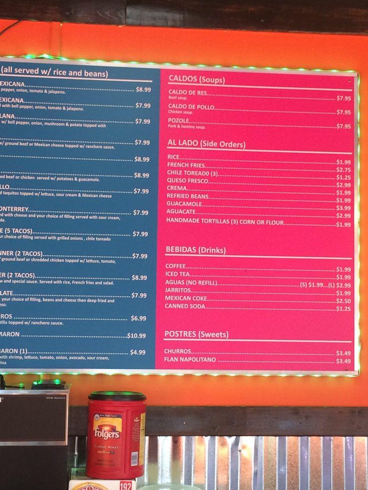Menu at El Taco Shop restaurant, Mocksville