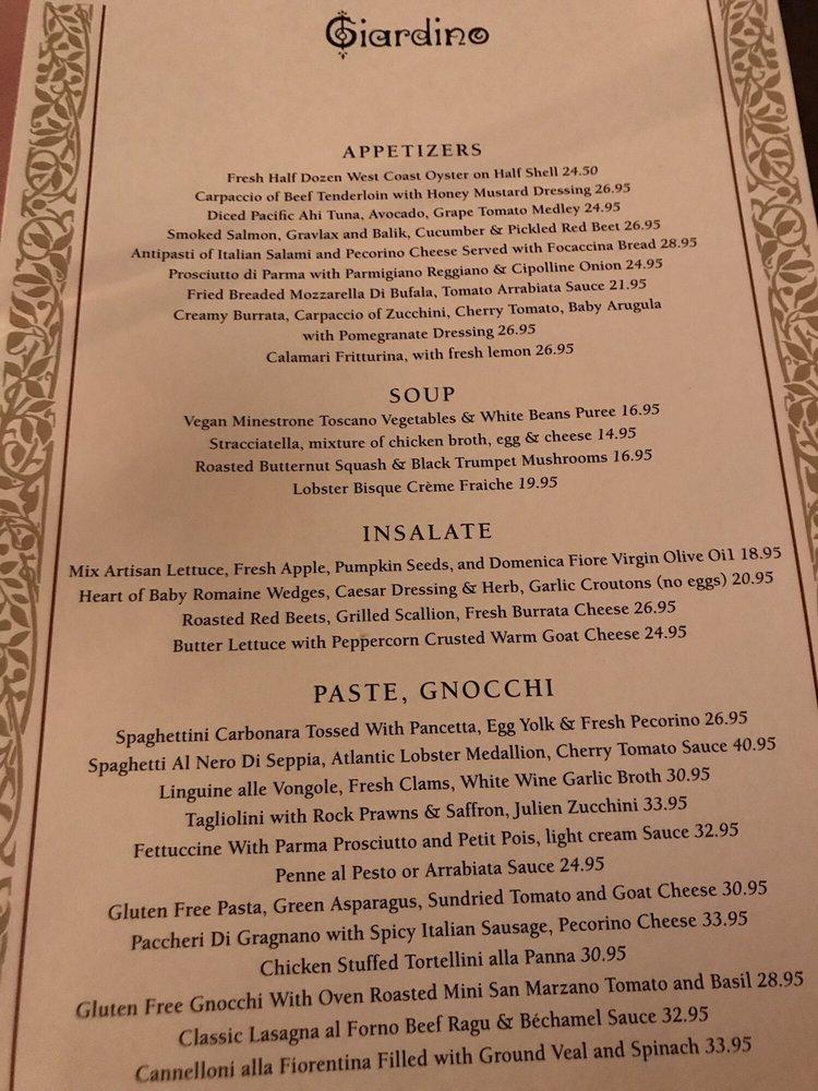 Menu at Giardino Restaurant, Vancouver