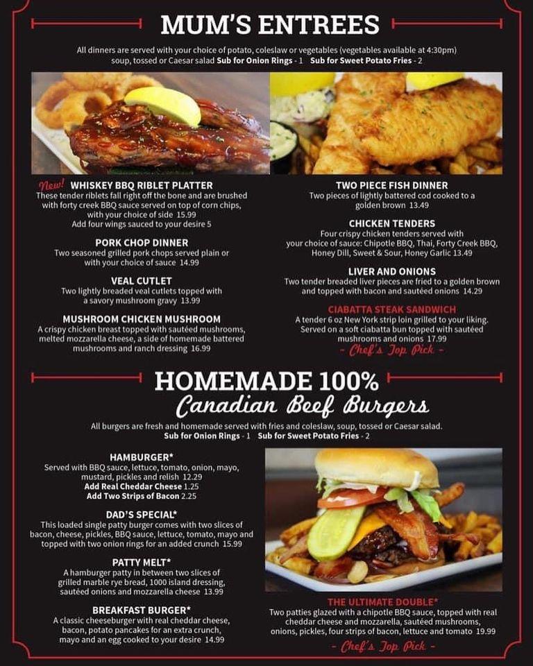 Menu at Mum's Family Restaurant, Brandon