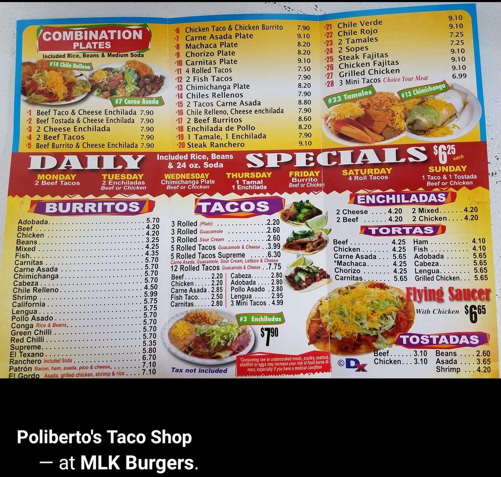 Menu at Polibertos restaurant, Lubbock
