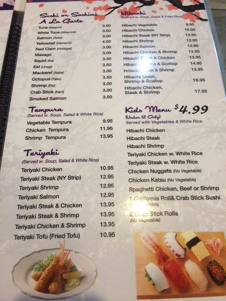 Menu at Sakura restaurant, Moyock