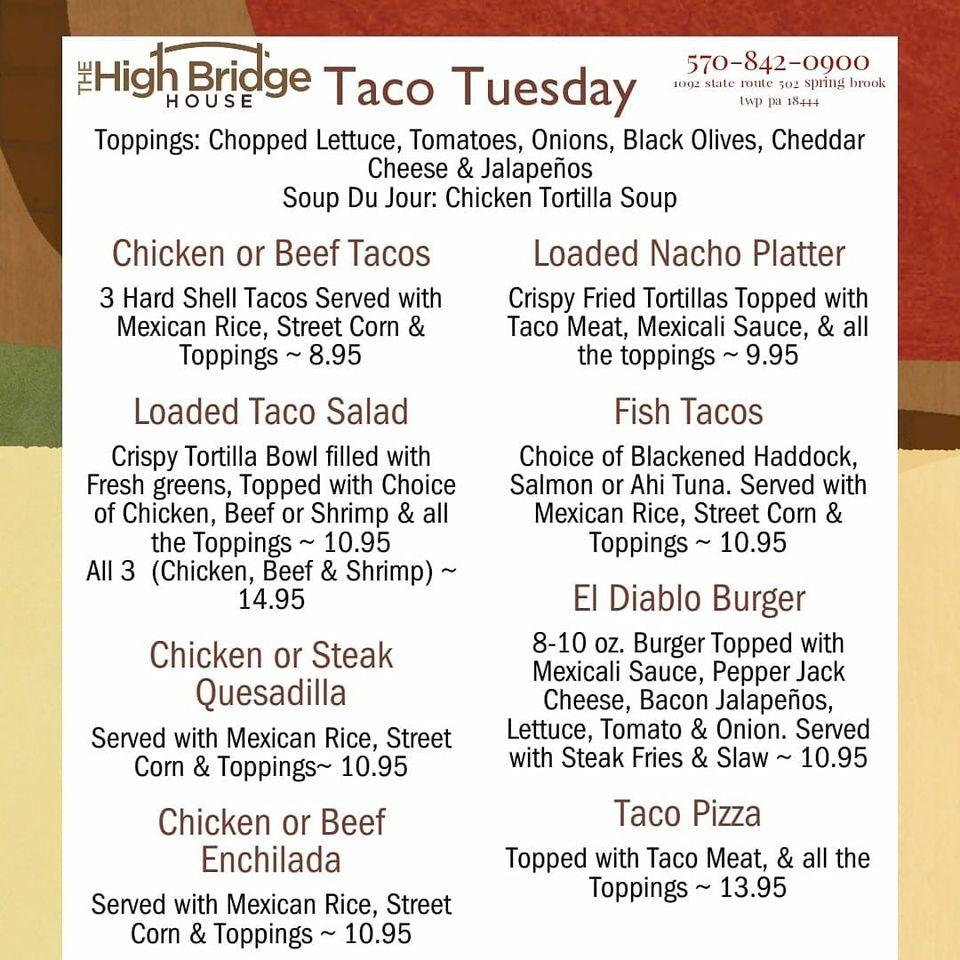 Menu at The High Bridge House pub & bar, Scranton, PA-502