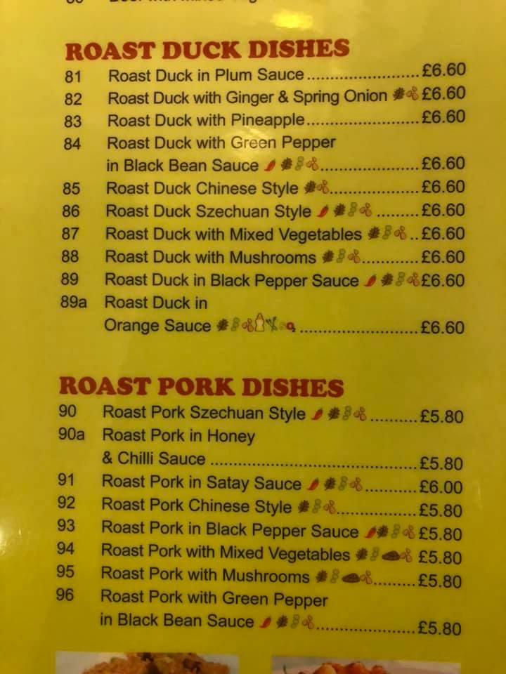 Menu at The Peking Palace fast food, Swanscombe
