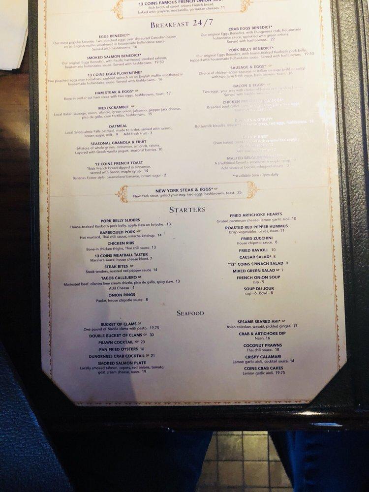 Carta del pub y bar 13 Coins Seattle, Seattle, 255 S King St