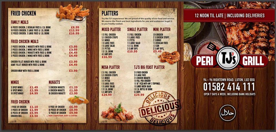 Menu at TJ's Peri Grill Luton restaurant, Luton