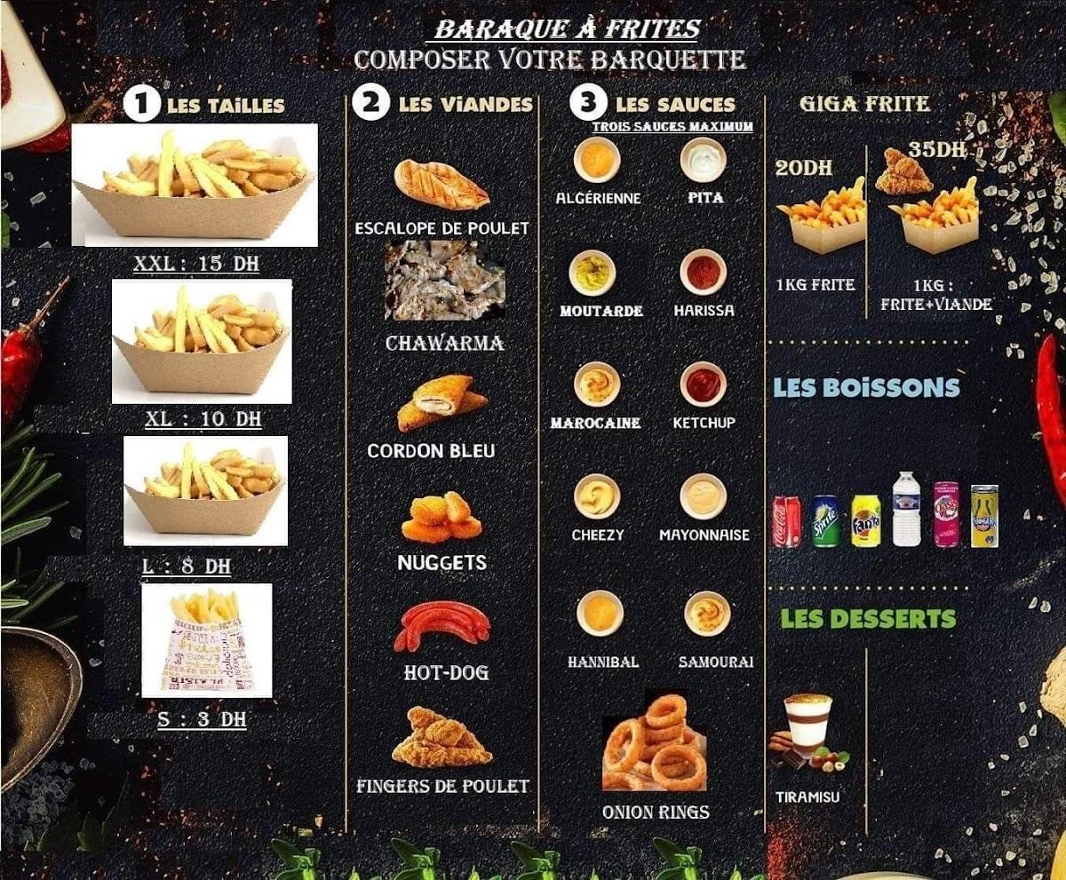 Menu au Baraque a frite et jus, Casablanca