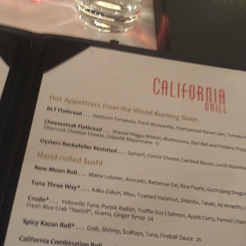 Menu at California Grill Lounge restaurant, Orlando