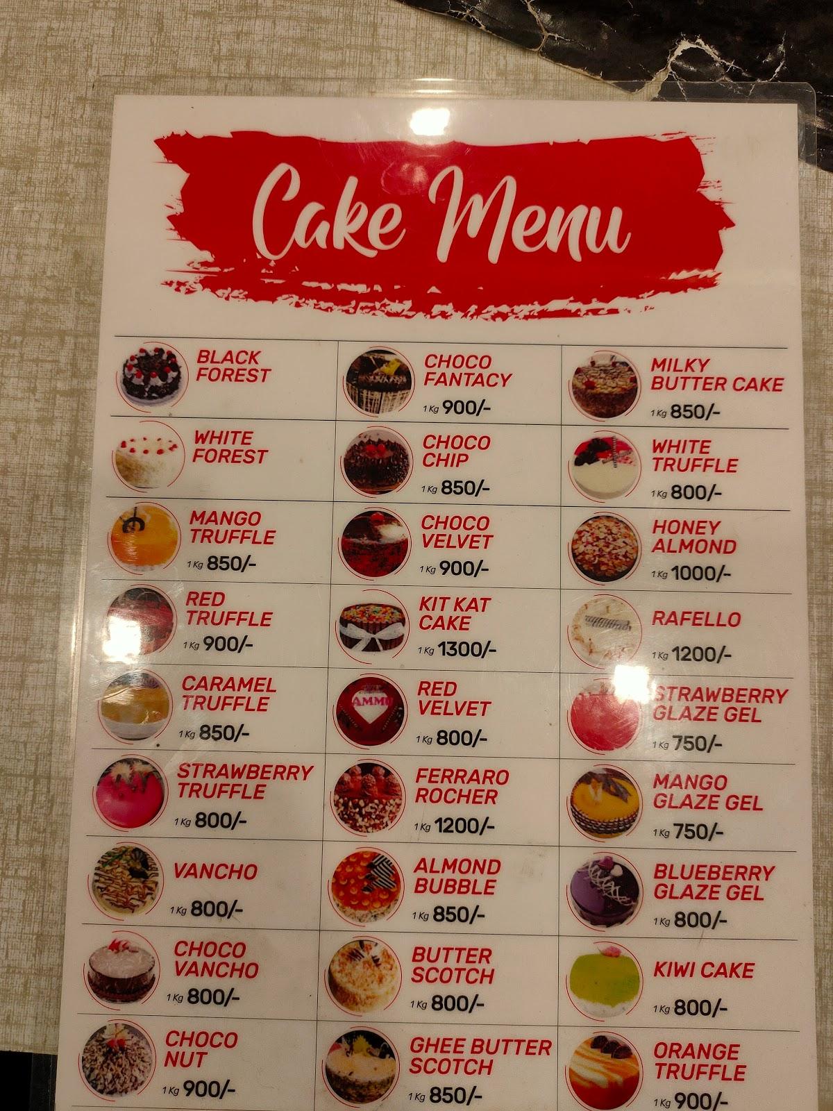 Menu at Calista Bakes, Angadipuram