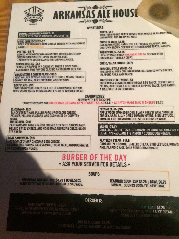 Menu at Diamond Bear Brewing Co. pub & bar, North Little Rock