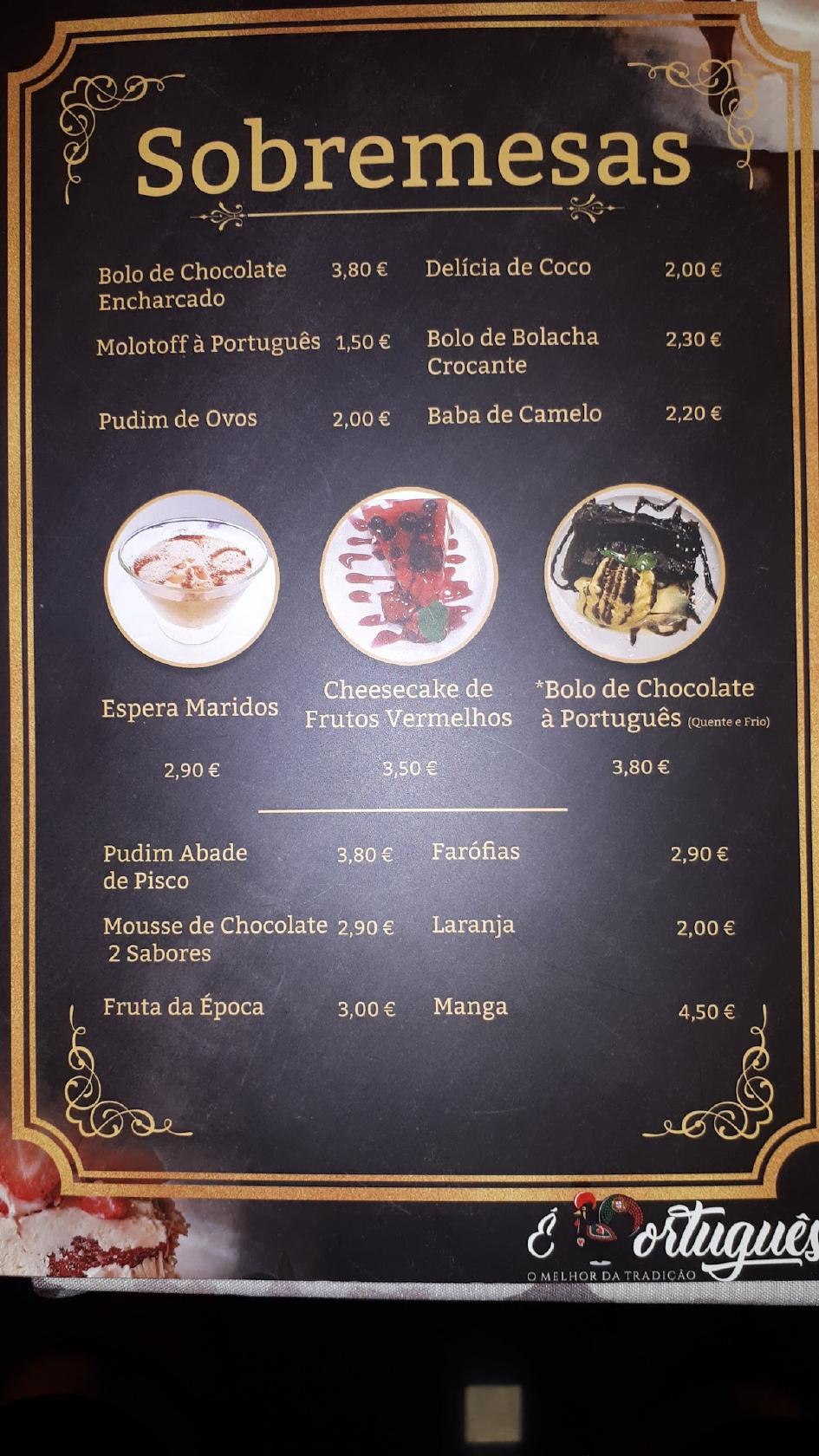 Menu em É Português restaurante, Odivelas