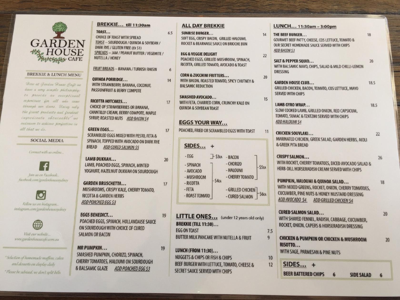 Menu at Garden House Cafe, Enfield