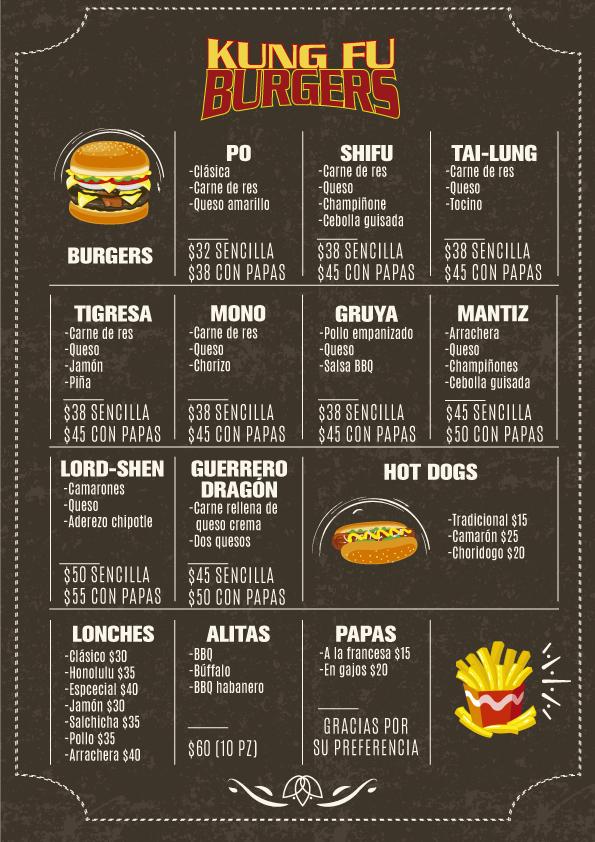 Carta del restaurante KUNG FU BURGERS, Guadalajara