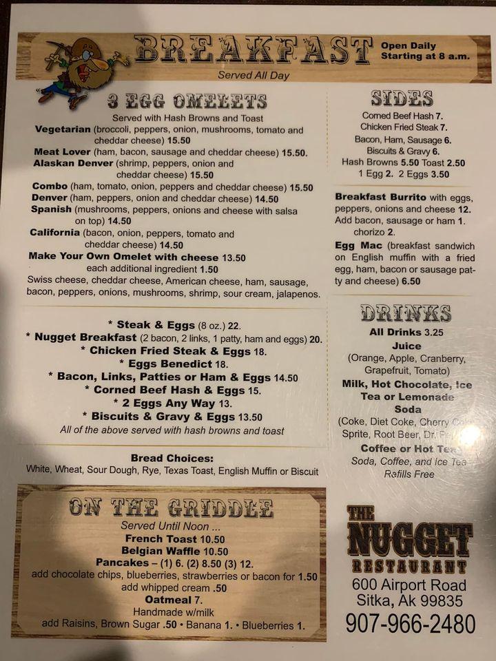 Menu at Nugget Restaurant, Sitka