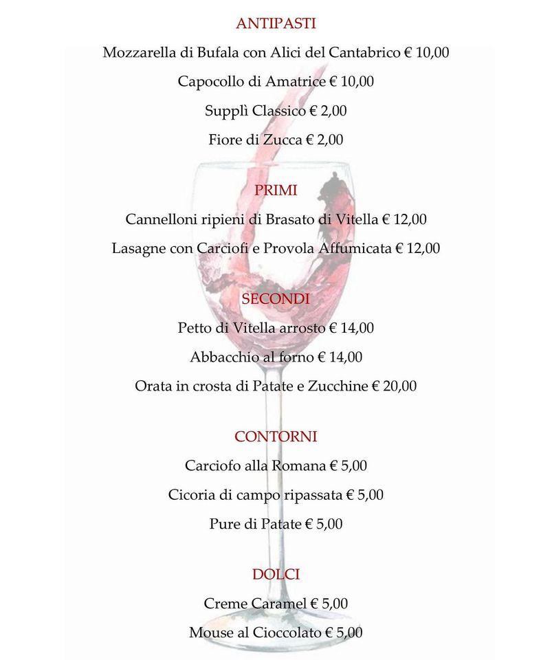 Menu da Ristorante Il Cortile dal 1929, Roma, Via Alberto Mario
