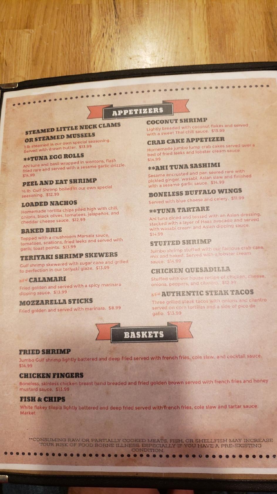 Menu at Sunset Grille pub & bar, Marco Island, 900 S Collier Blvd