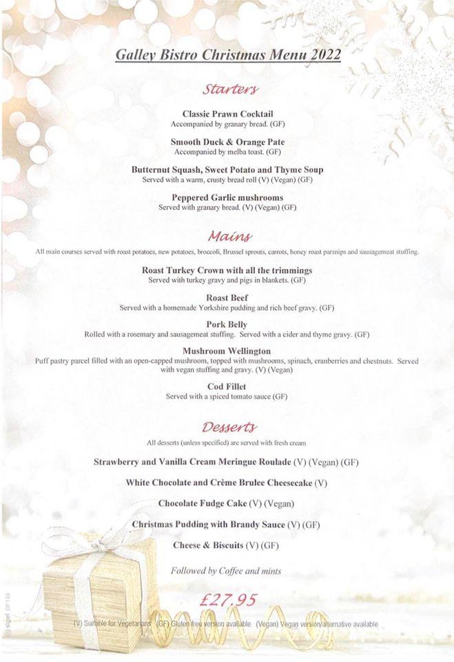 Menu at The Galley Bistro restaurant, Weymouth