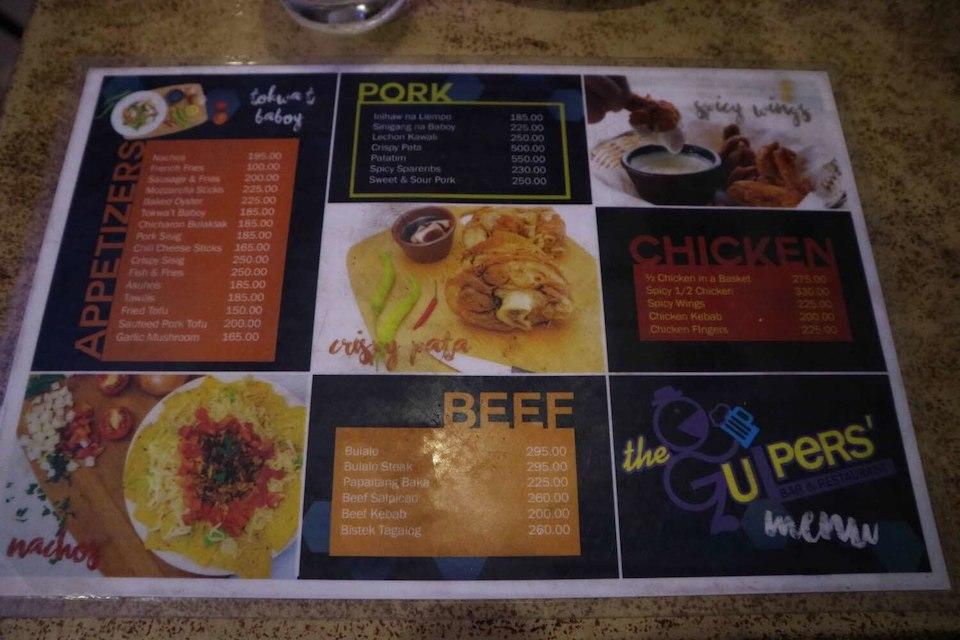 Menu at The Gulpers Restaurant, Quezon City