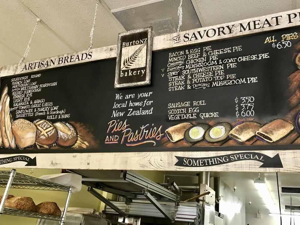 Menu at BurtoNZ Bakery, Windsor