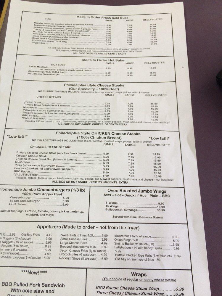 Menu at Bellybusters Sub Shoppes restaurant, Oxford