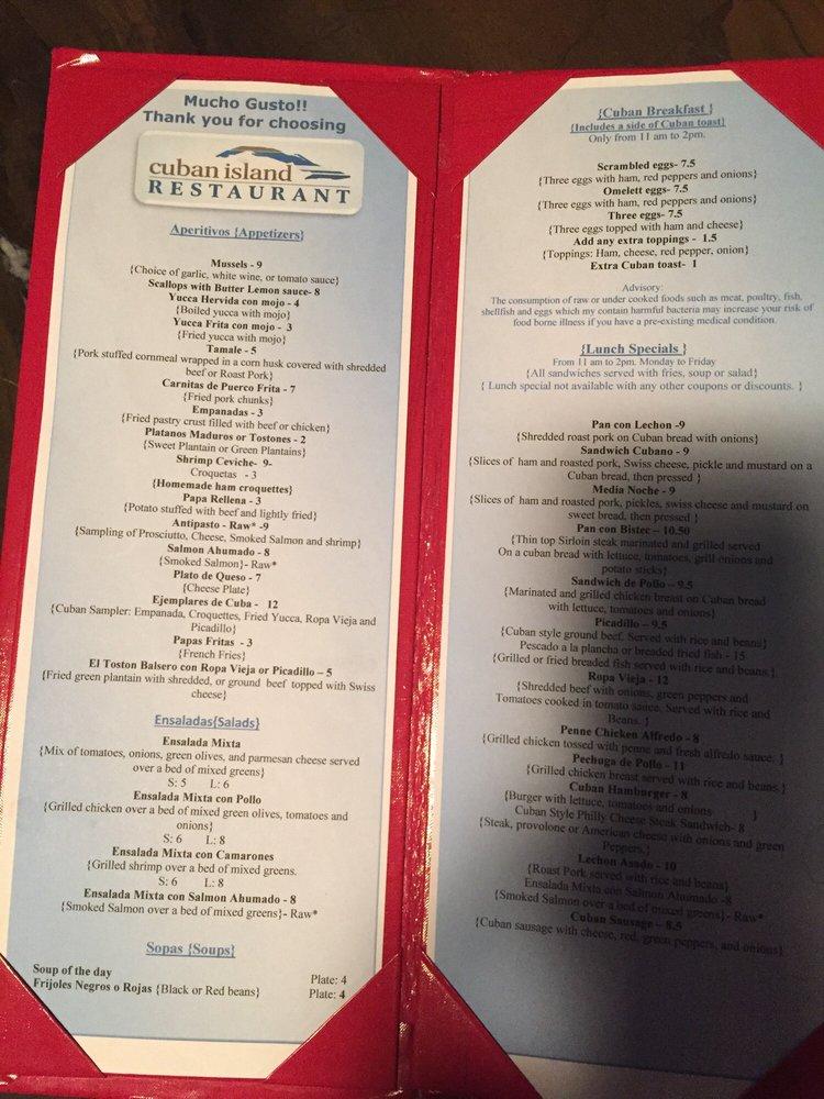Menu at Cuban Island Restaurant, Melbourne