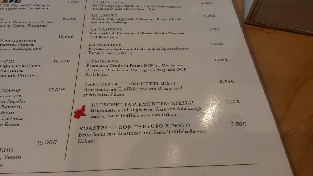 Menu at Eataly Munich restaurant, Munich