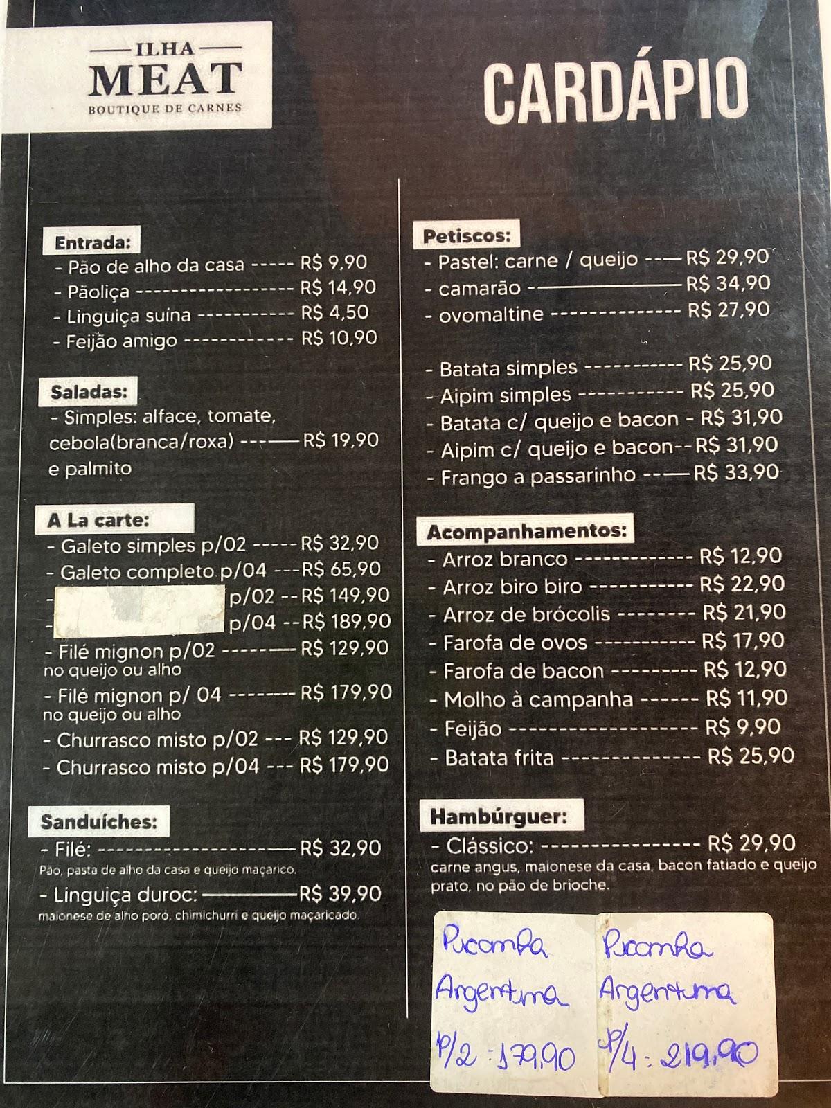 Menu at Ilha Meat Boutique de Carnes, Rio de Janeiro