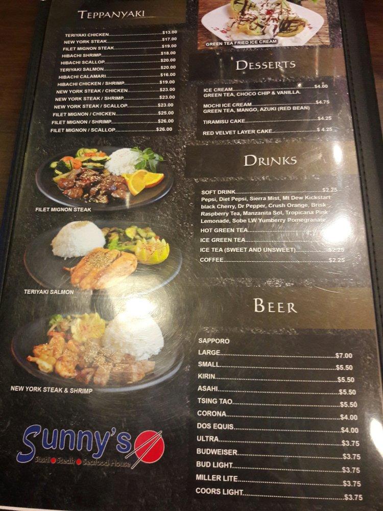 Menu at Sunny's Sushi restaurant, El Paso, Montana Ave