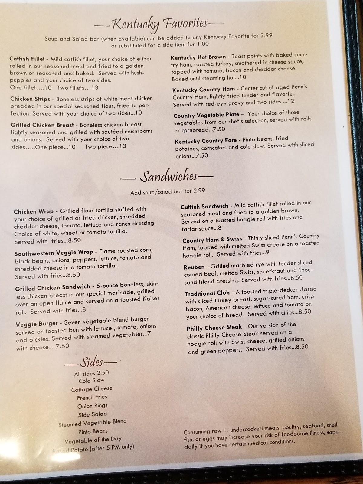 Menu at Tierney's Cavern restaurant, USA
