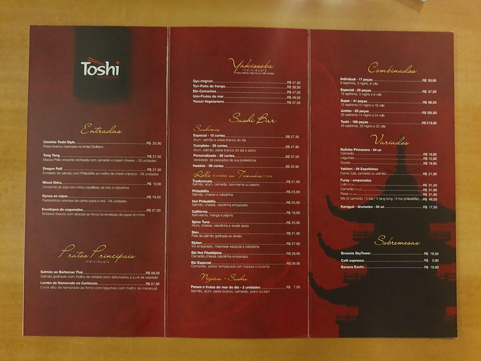 Menu em Toshi restaurante, São Pedro da Aldeia