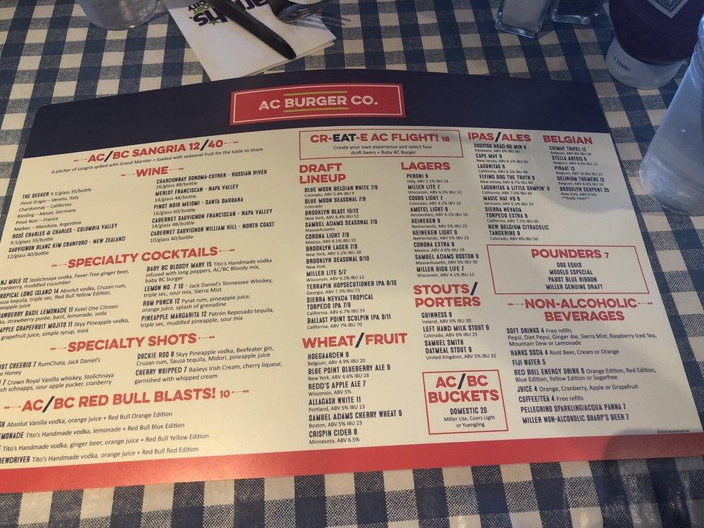 Carta del restaurante AC Burger Co., Atlantic City
