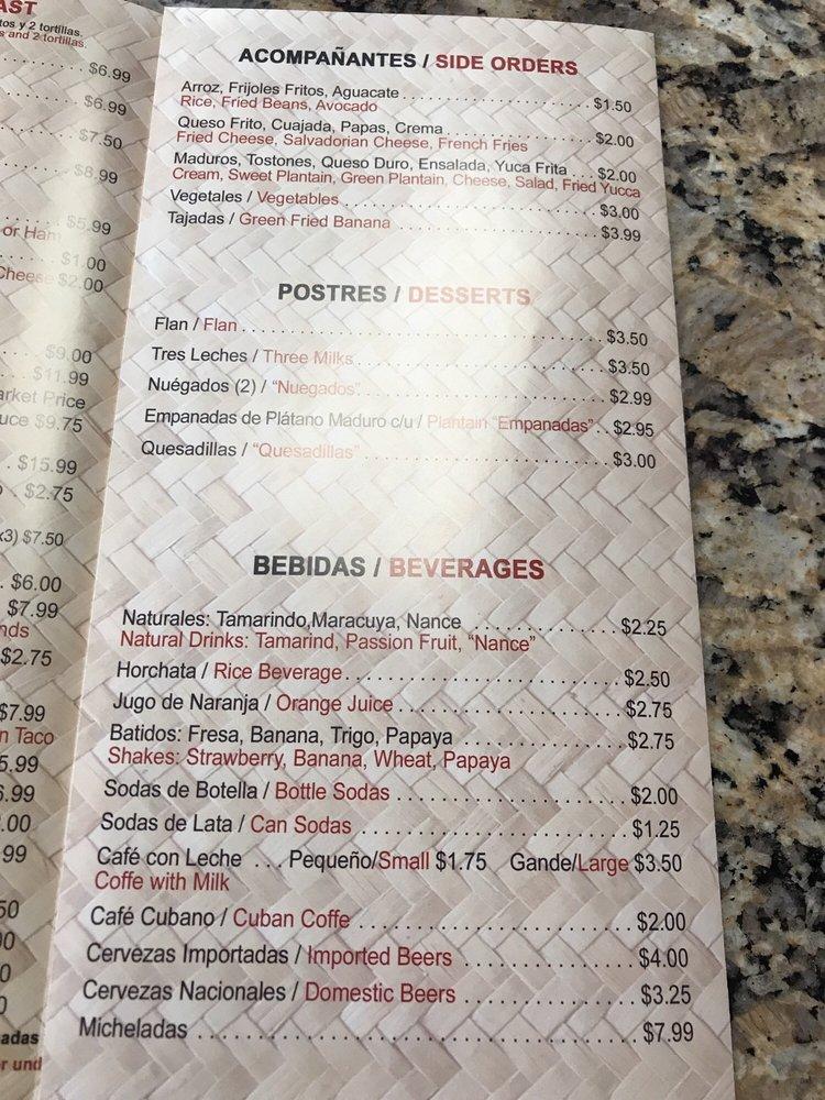 Menu at El Rinconcito Salvadoreño #1 restaurant, North Lauderdale