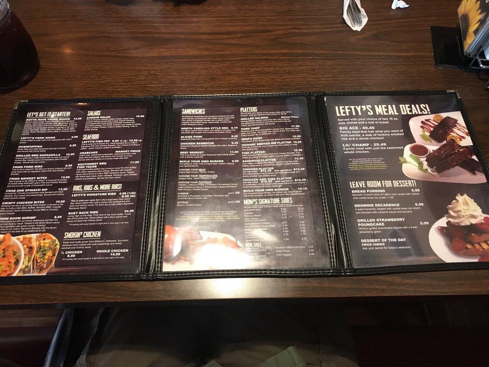 Menu at Lefty's Barbecue, Waldorf