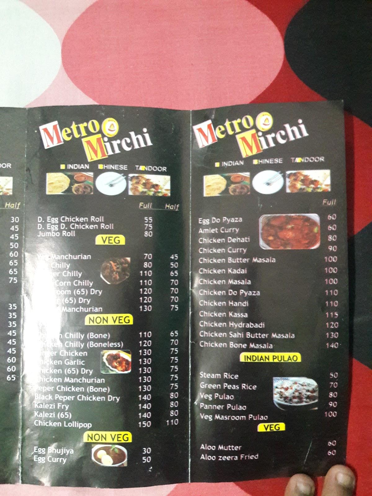 Menu at Metro Mirchi Restaurant, Patna