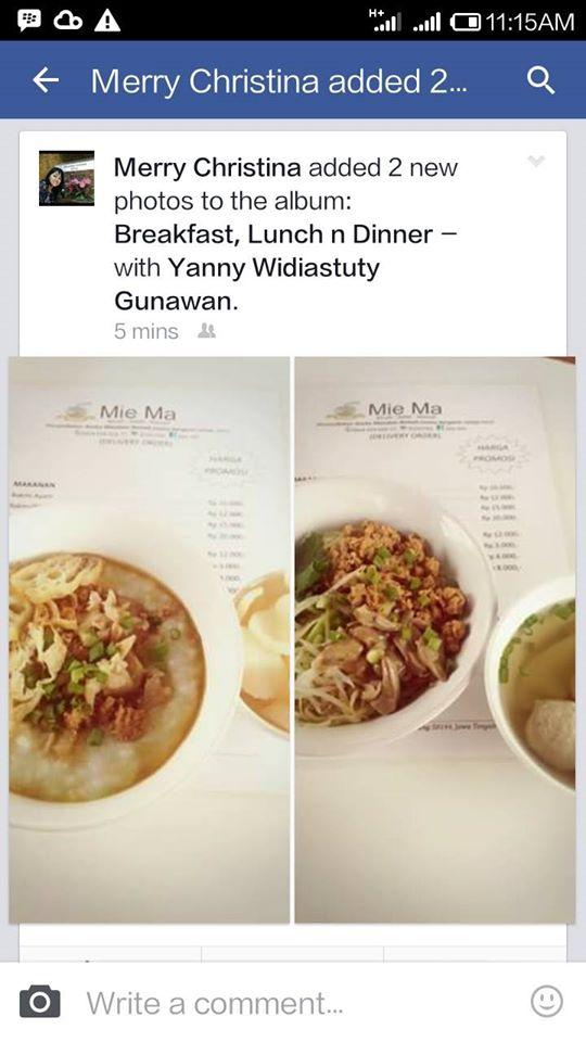 Menu at Mie Ma restaurant, Semarang
