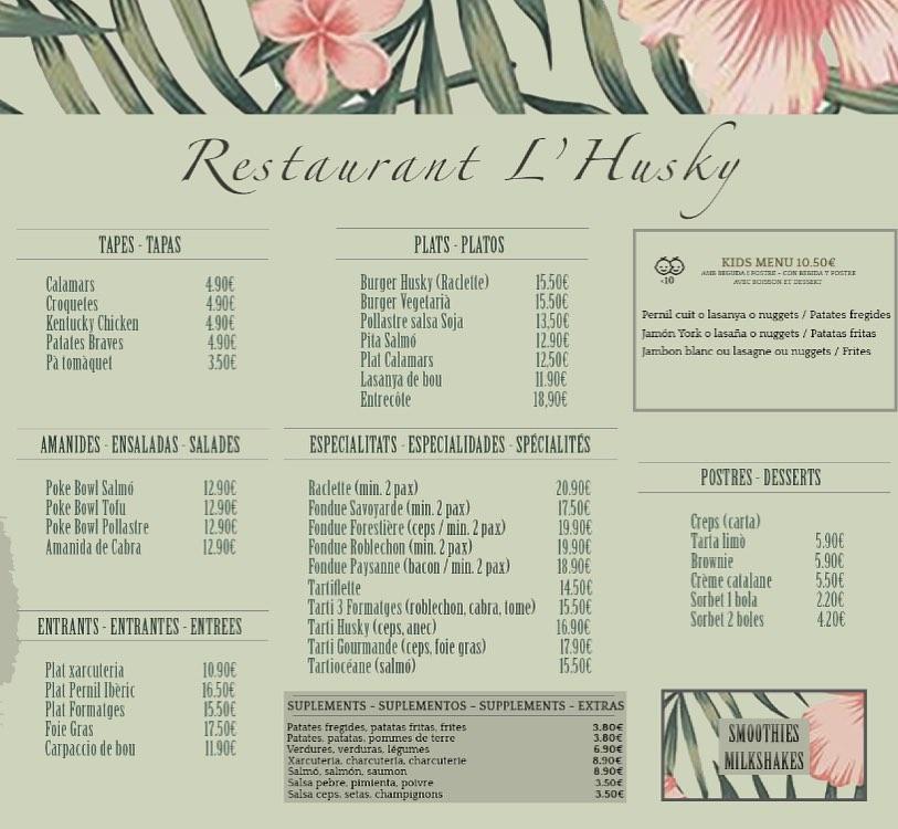 Speisekarte von Restaurant HUSKY, Pas de la Casa